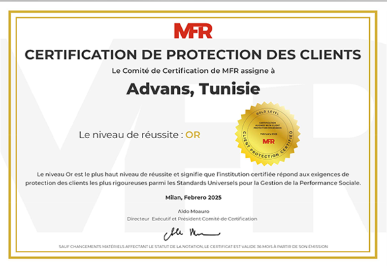 Advans Tunisie obtient la Certification CPP – Niveau Or - Entreprises ...